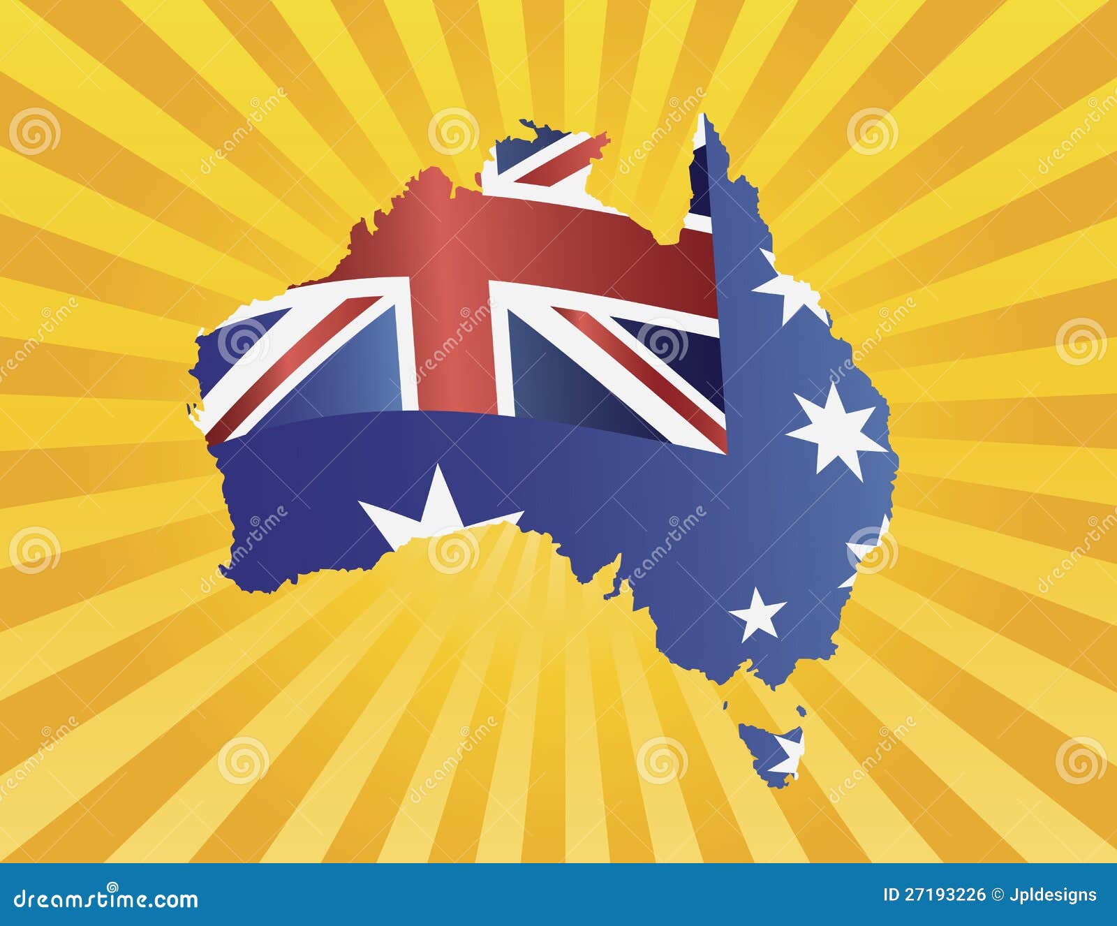 Australia Flag in Map Silhouette on Sun Rays Stock Vector ...