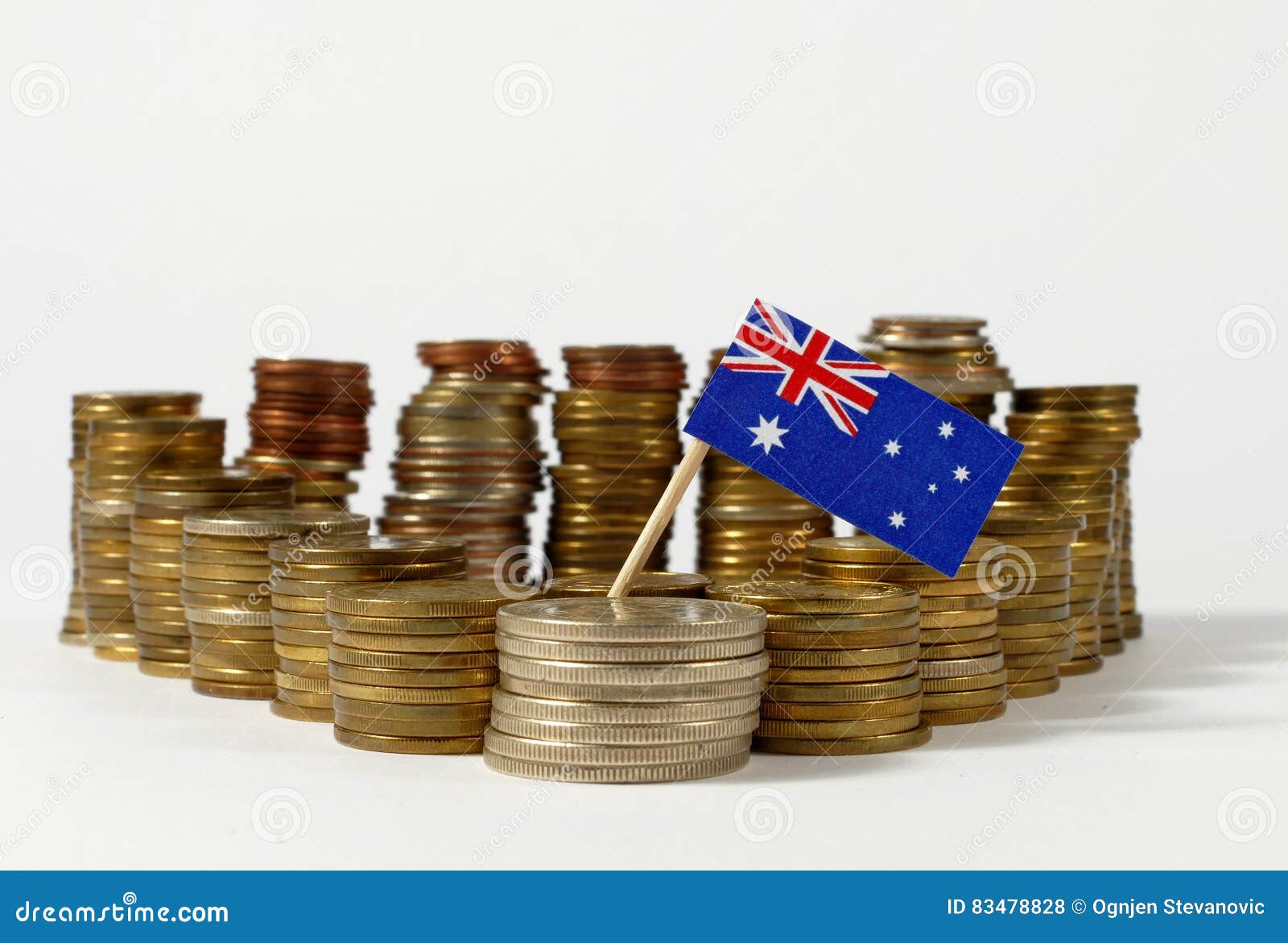 Australia Flag with Stack of Money Coins Stock Photo - Image of help ...