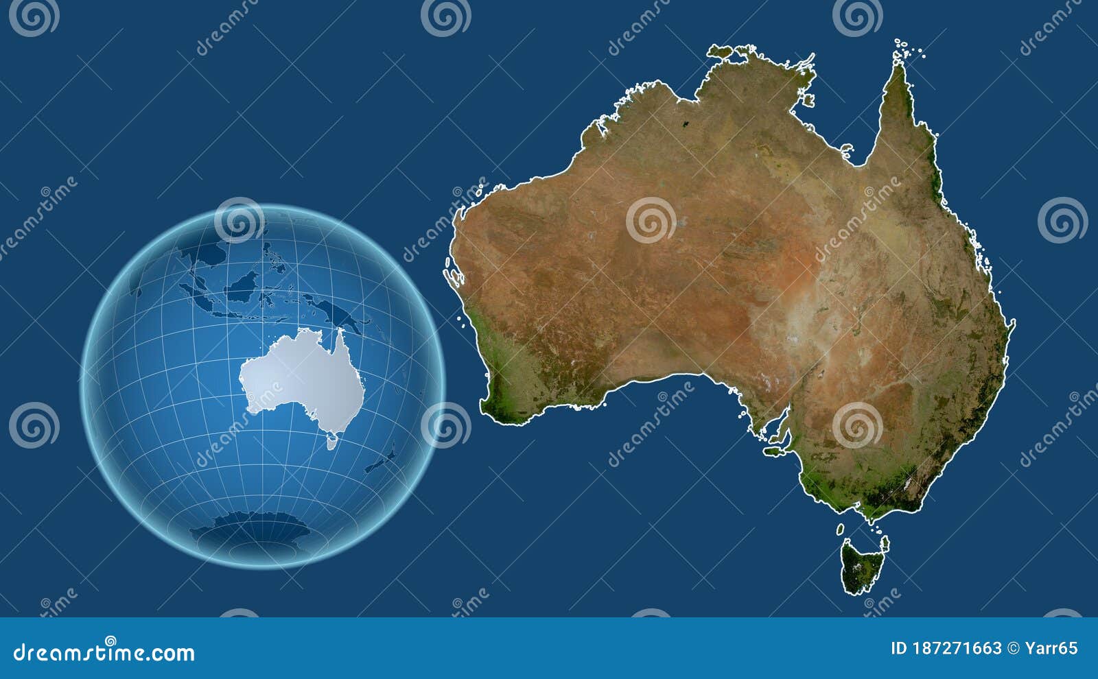 Australia - Satellite. Country and Globe, Isolated Stock Illustration ...
