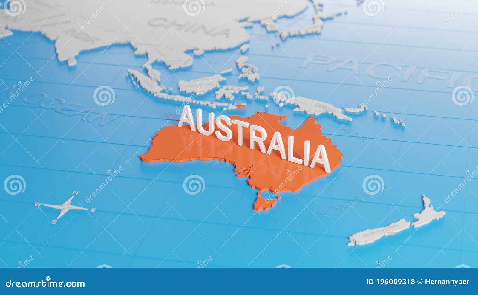 Australia Highlighted on a White Simplified 3D World Map. Digital 3D ...