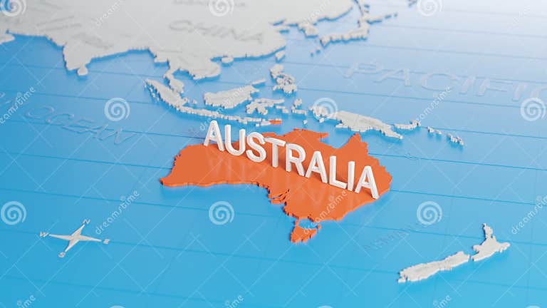 Australia Highlighted on a White Simplified 3D World Map. Digital 3D ...