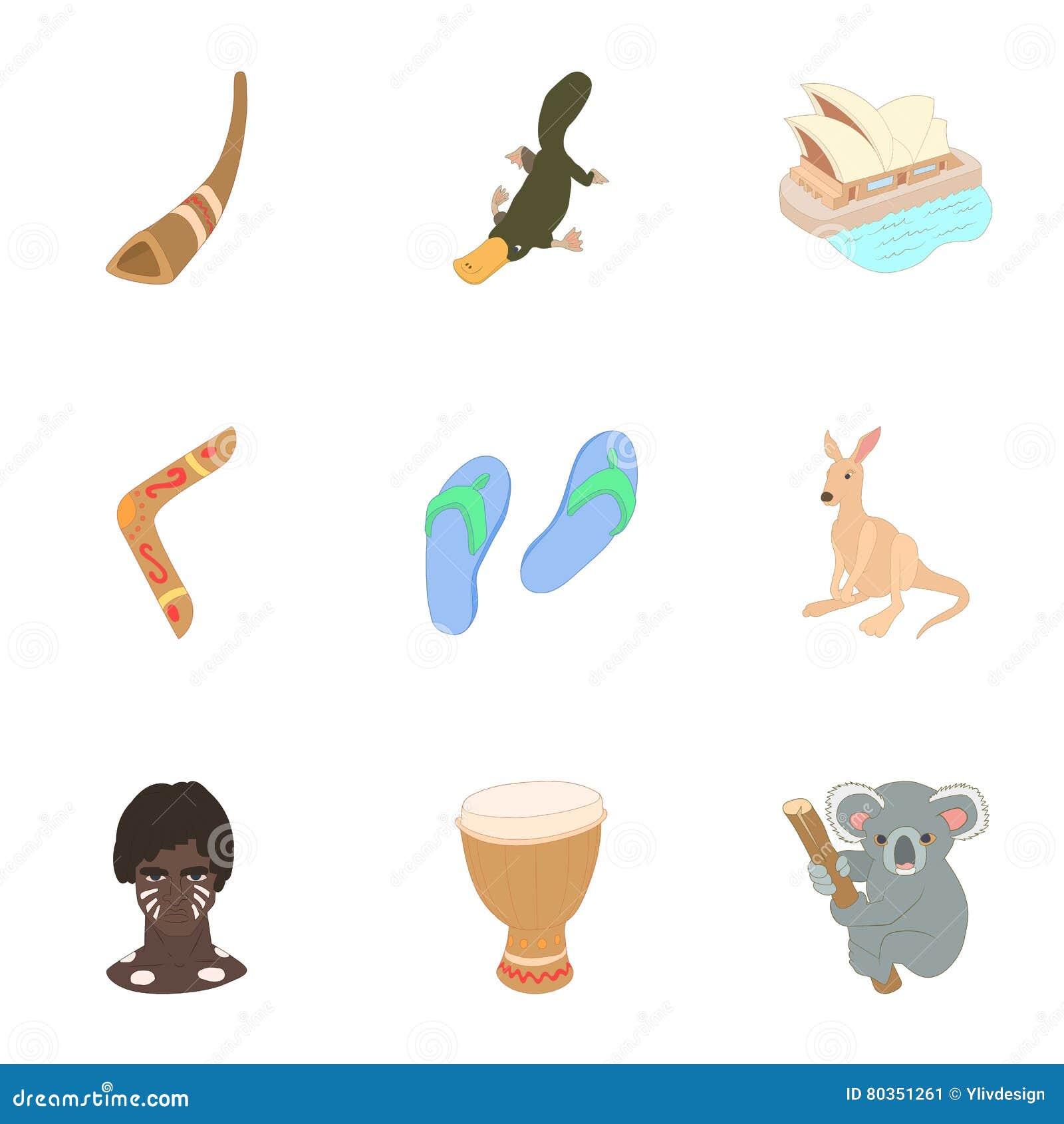 Australia Icons Set, Cartoon Style Editorial Photo - Illustration of ...