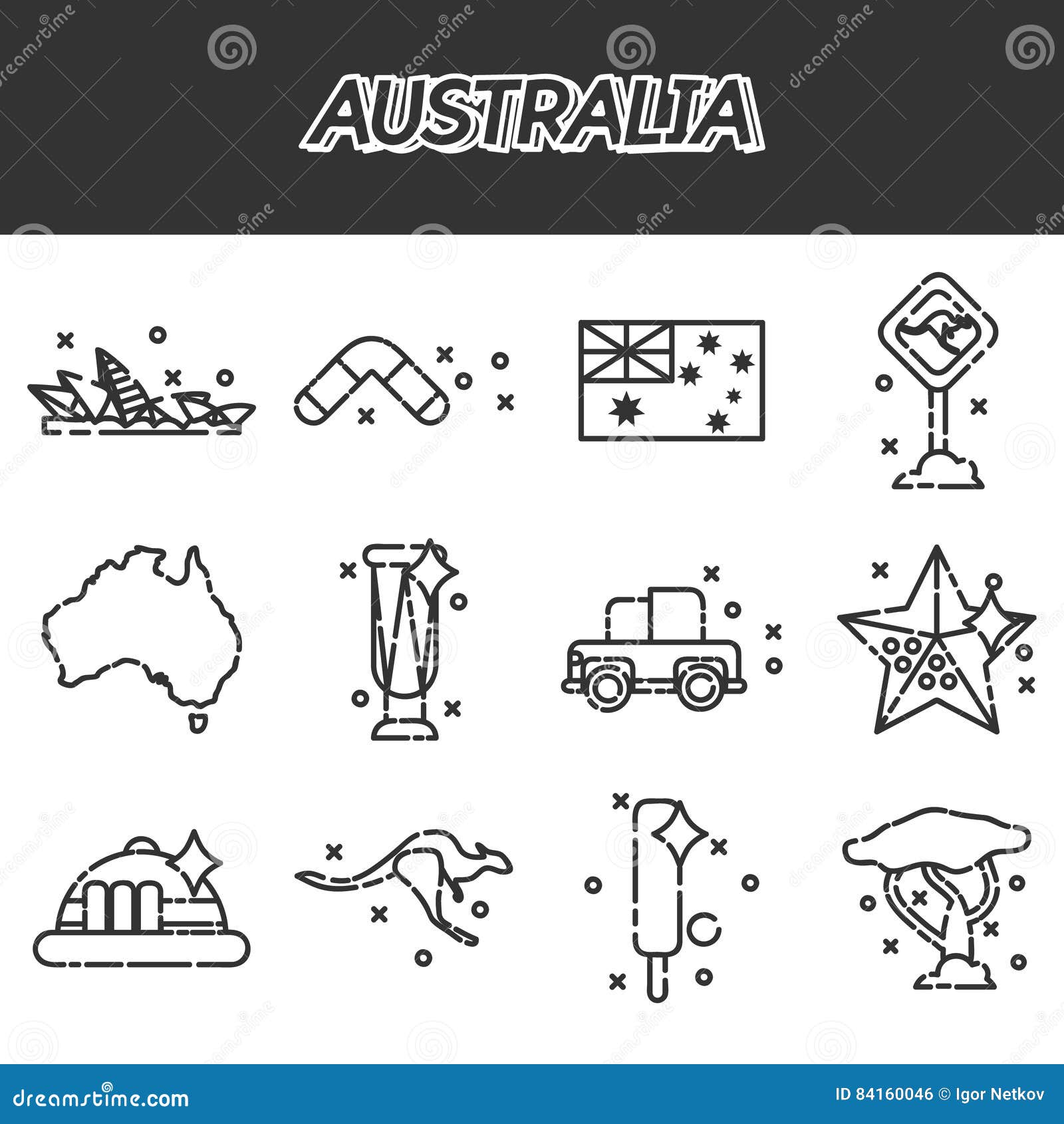 Australia icons set stock vector. Illustration of landmark - 84160046