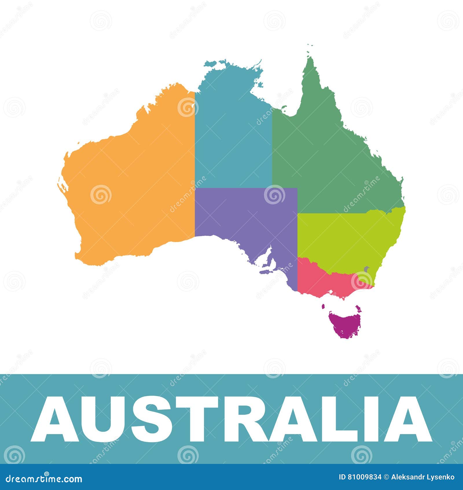 Australia Map Color with Regions. Stock Vector - Illustration of flat ...