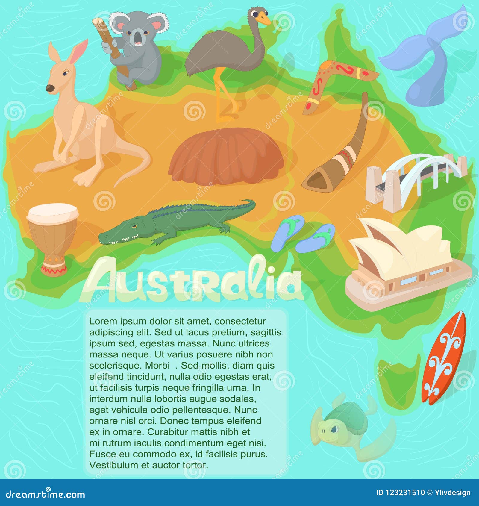 Australia Map Concept, Cartoon Style Stock Illustration - Illustration ...