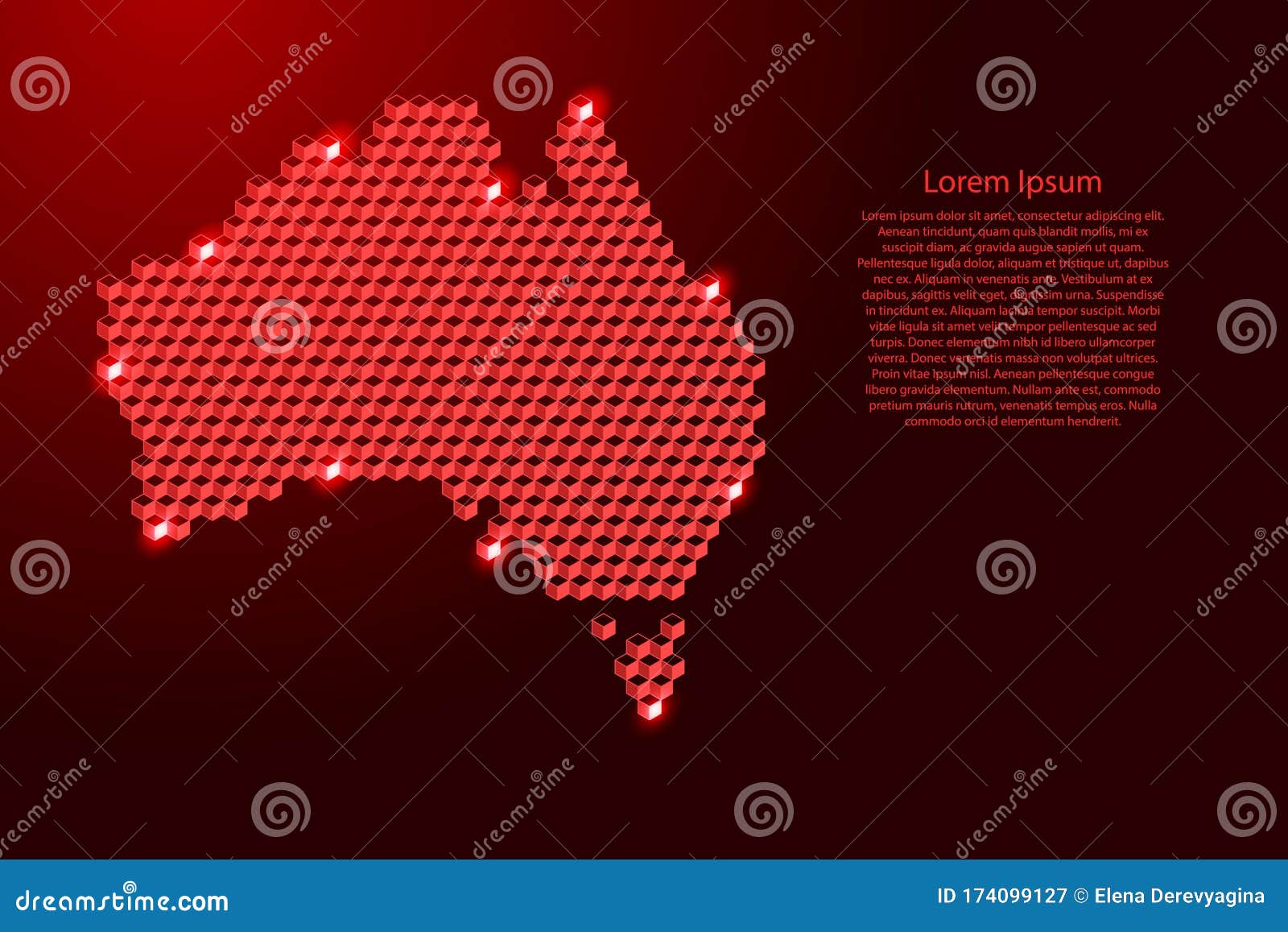 Australia Map from 3D Red Cubes Isometric Abstract Concept, Square ...