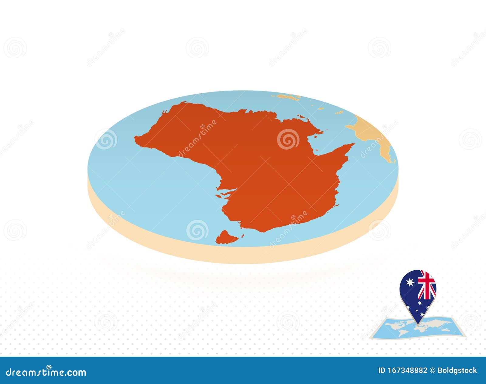 Australia Map Designed in Isometric Style, Orange Circle Map Stock ...