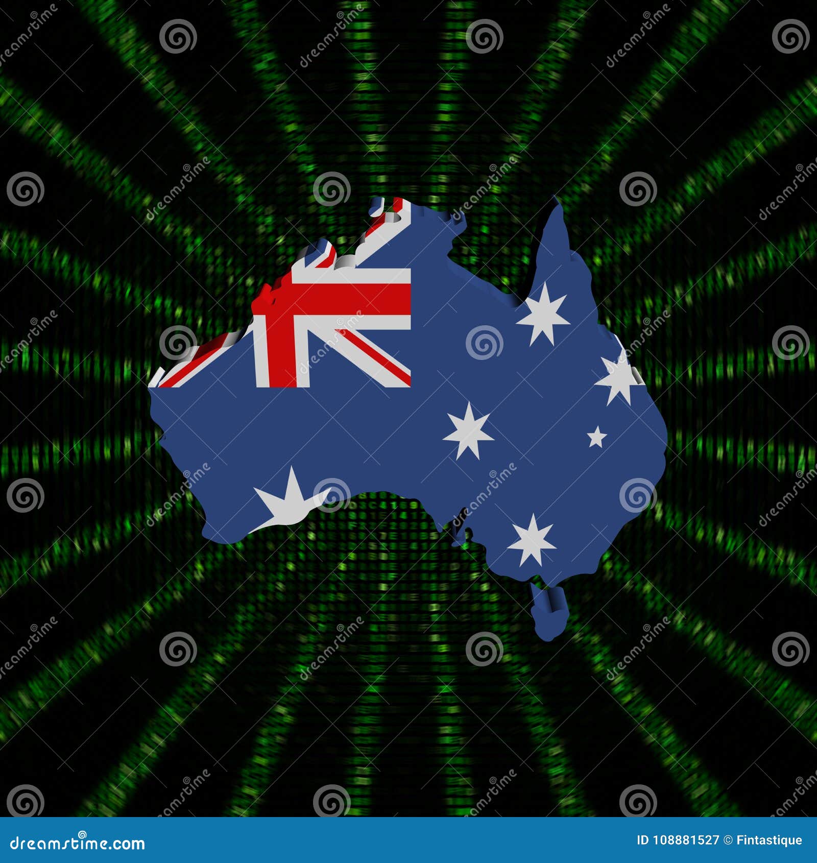 Australia Map Flag on Green Hex Code Burst Illustration Stock ...