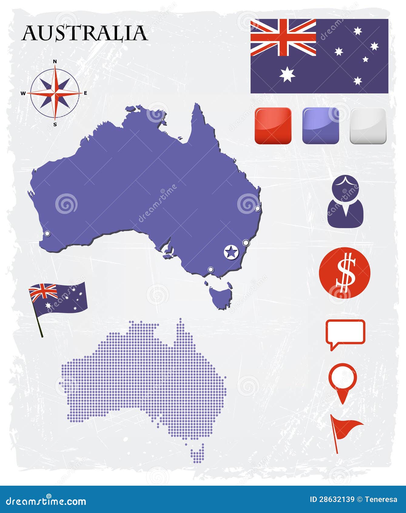 Australia Map Icons and Buttons Set Stock Vector - Illustration of ...