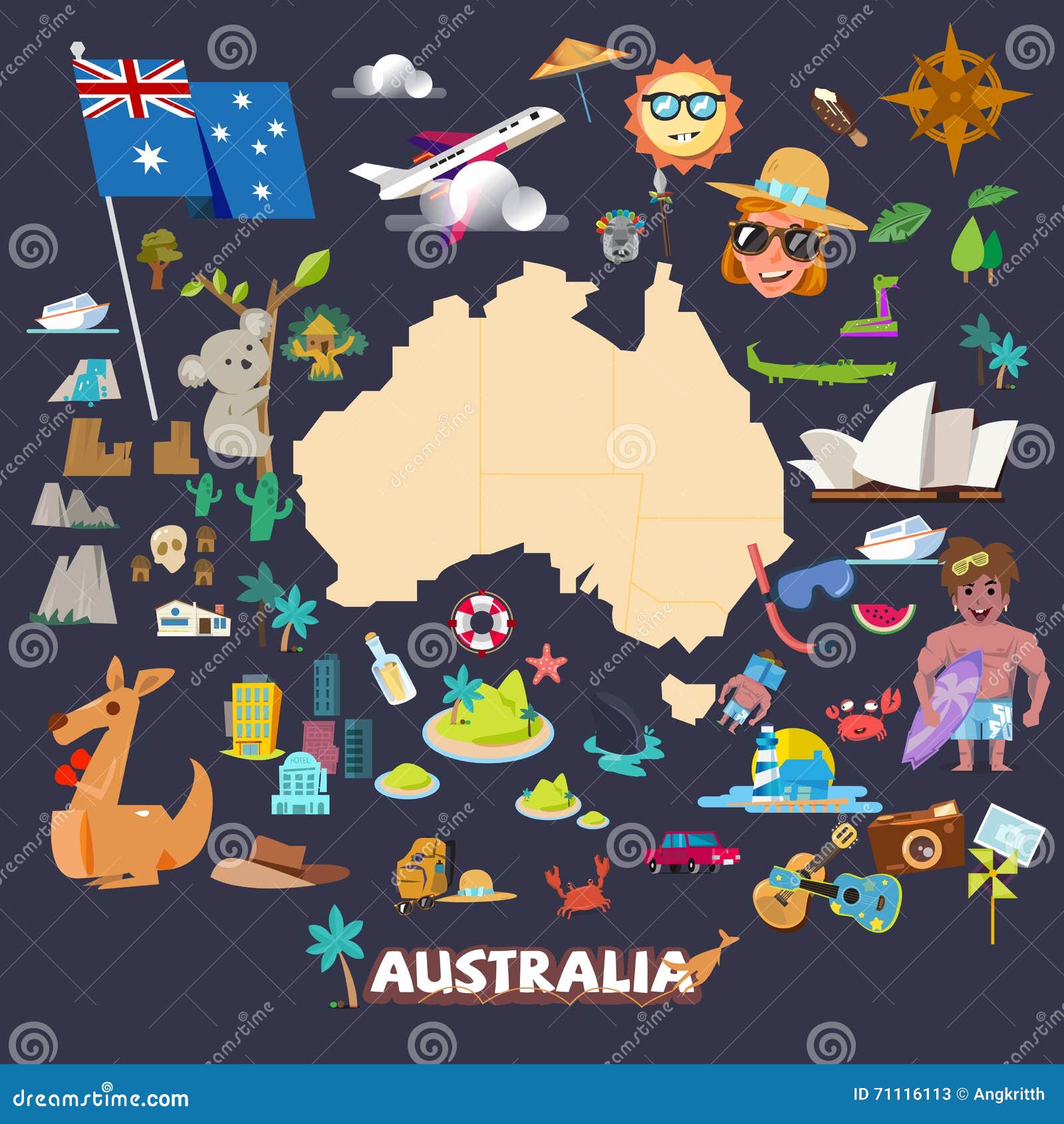 Australia map with icons - editorial stock photo. Illustration of ...
