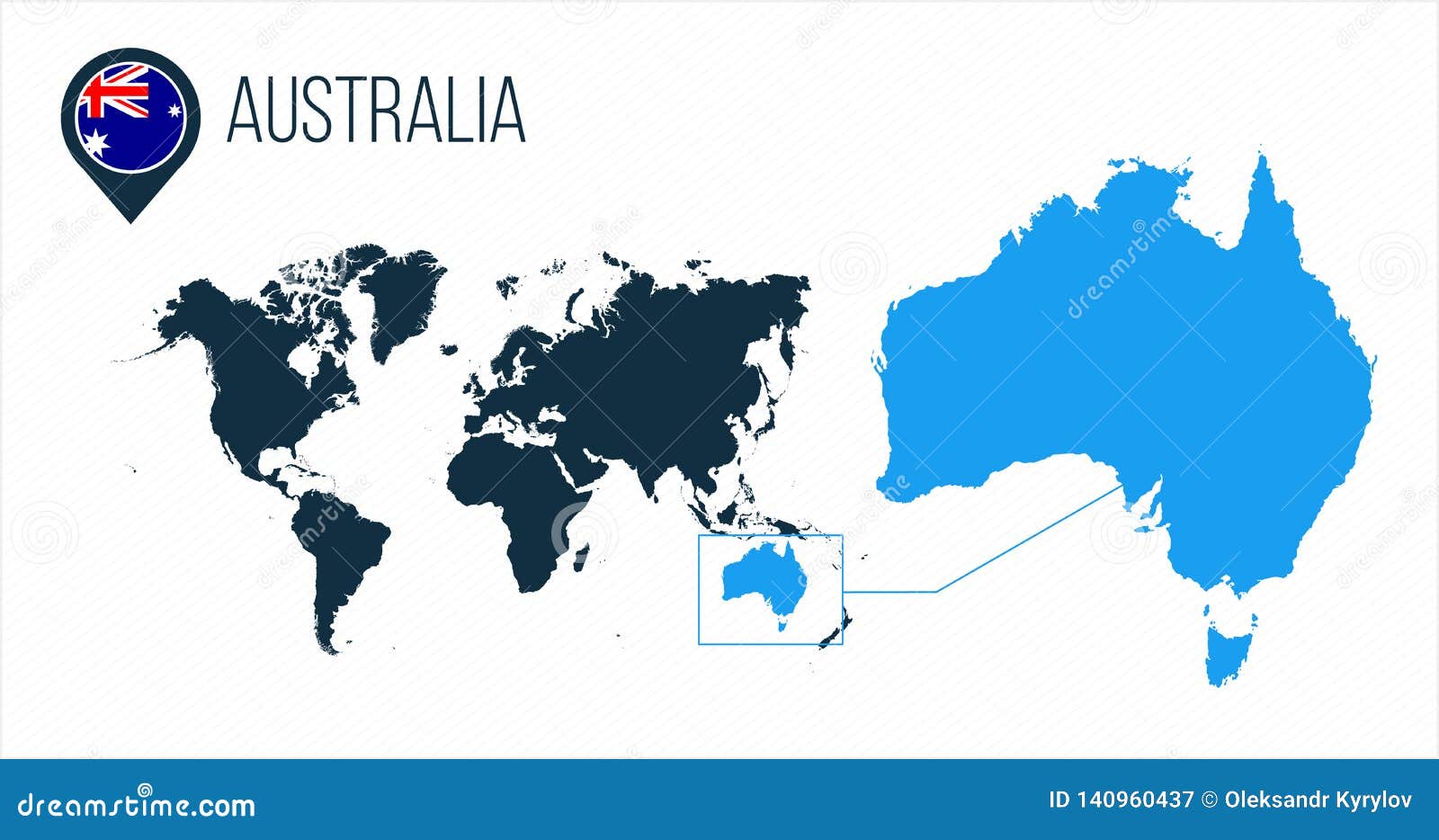 Australia Map Located on a World Map with Flag and Map Pointer or Pin ...