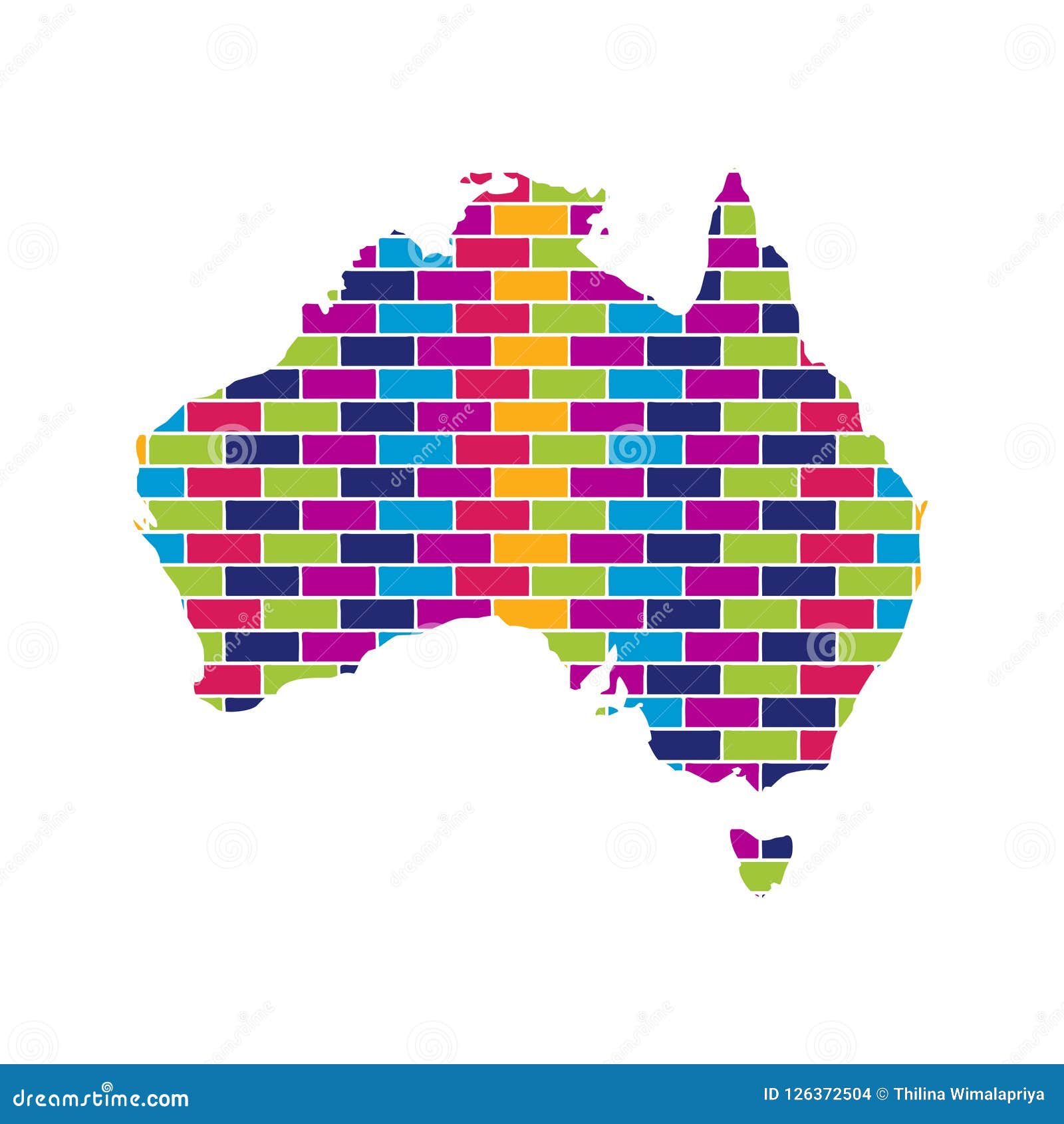 Australia Map with Multi Colored Brick Style Background Stock Vector ...