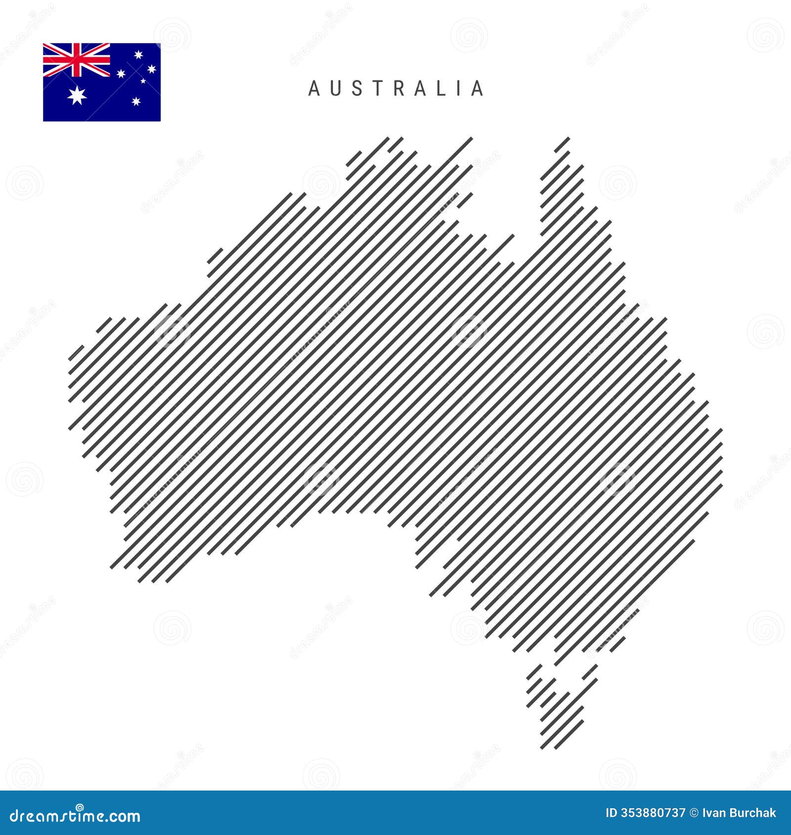 Australia Map from Pattern of Black Slanted Parallel Lines. Flat Vector ...