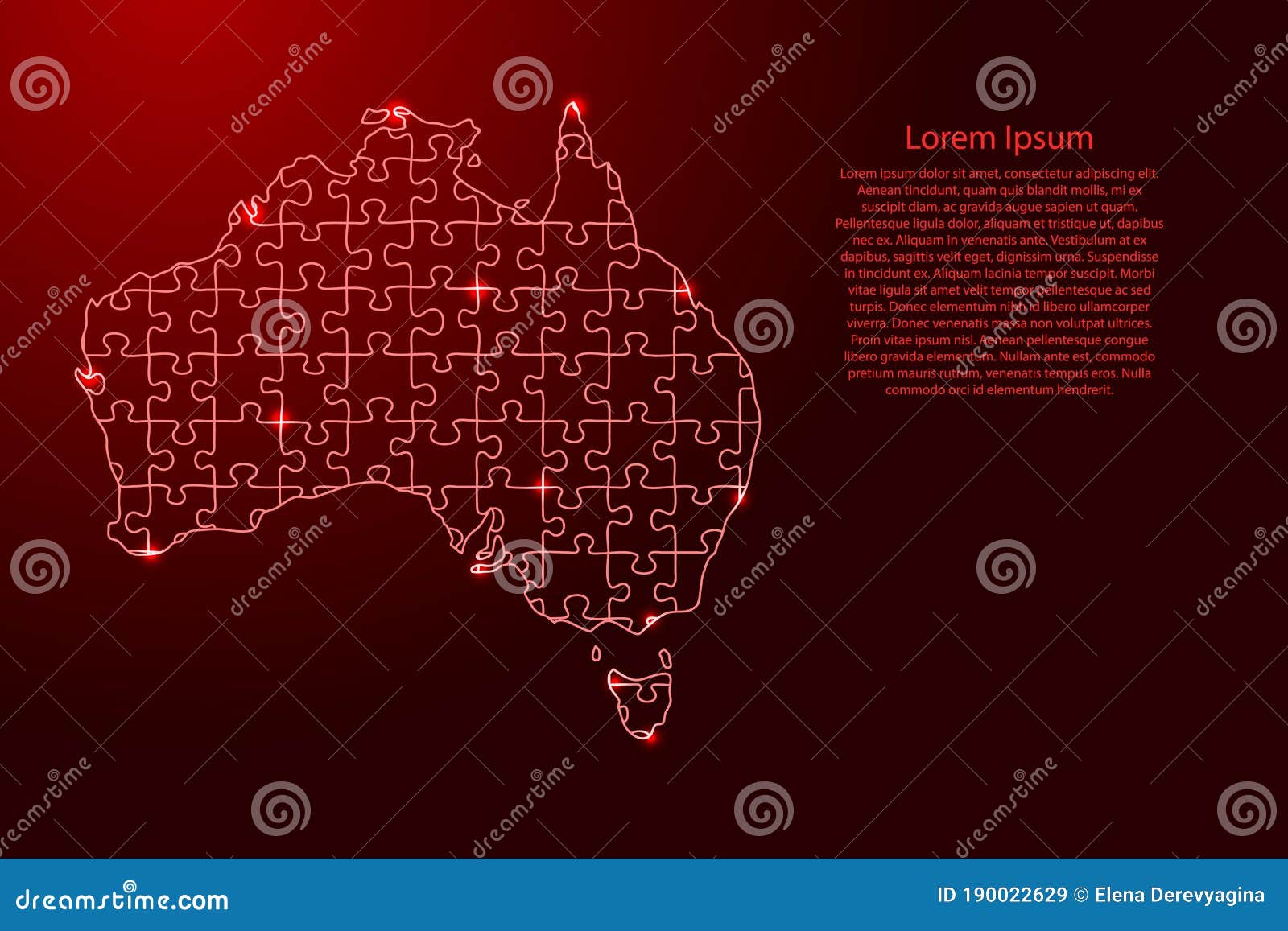 Australia Map from Red Pattern Composed Puzzles and Glowing Space Stars ...