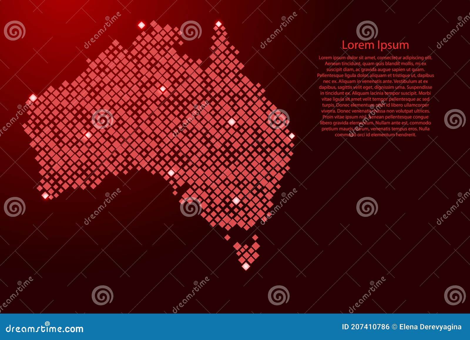 Australia Map from Red Pattern Rhombuses of Different Sizes and Glowing ...