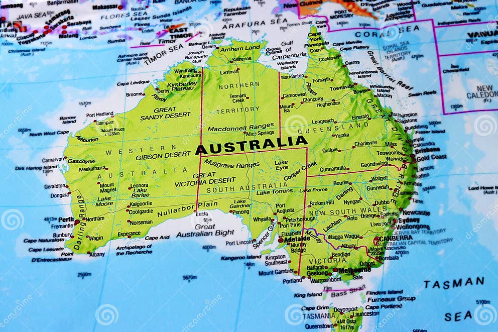 Australia Map. Australia on the World Map with Australian Cities Stock ...