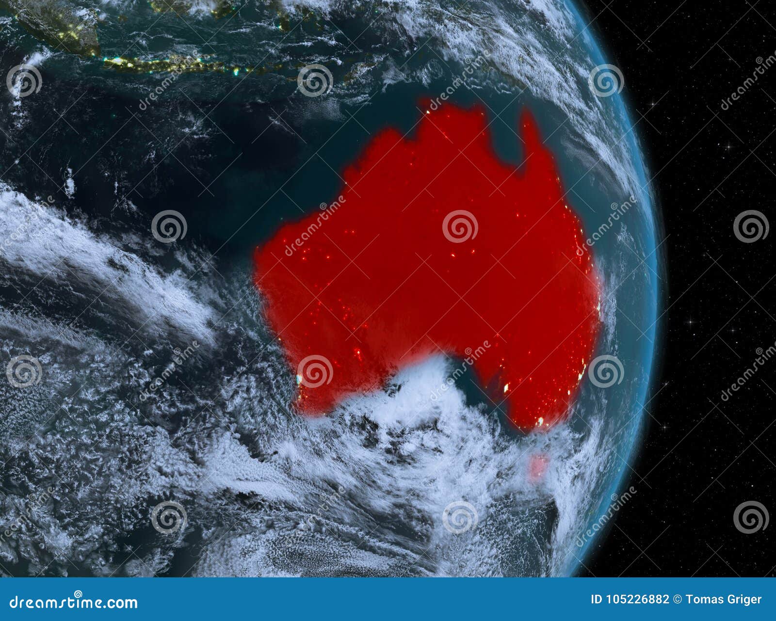 Night Over Australia on Earth Stock Illustration - Illustration of ...