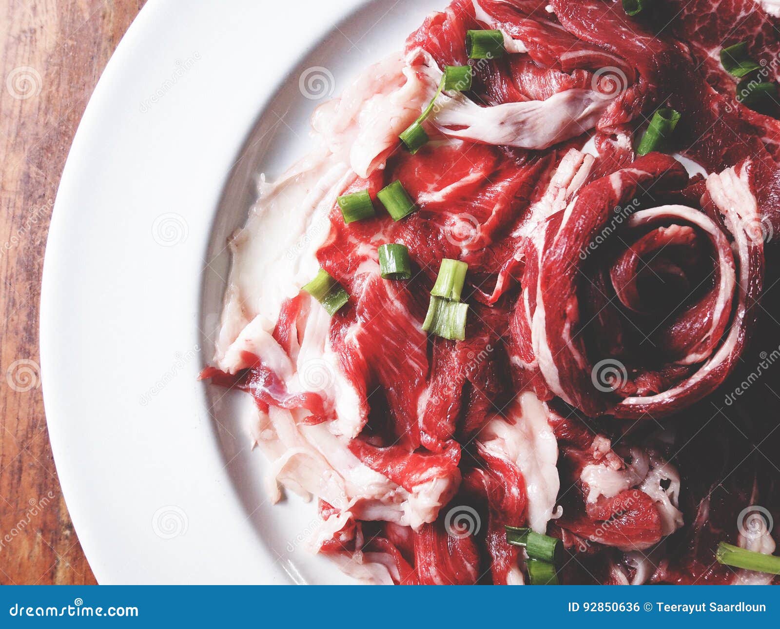 This is Australia Raw Beef Slice in White Plate, Soft Tone Stock Photo ...