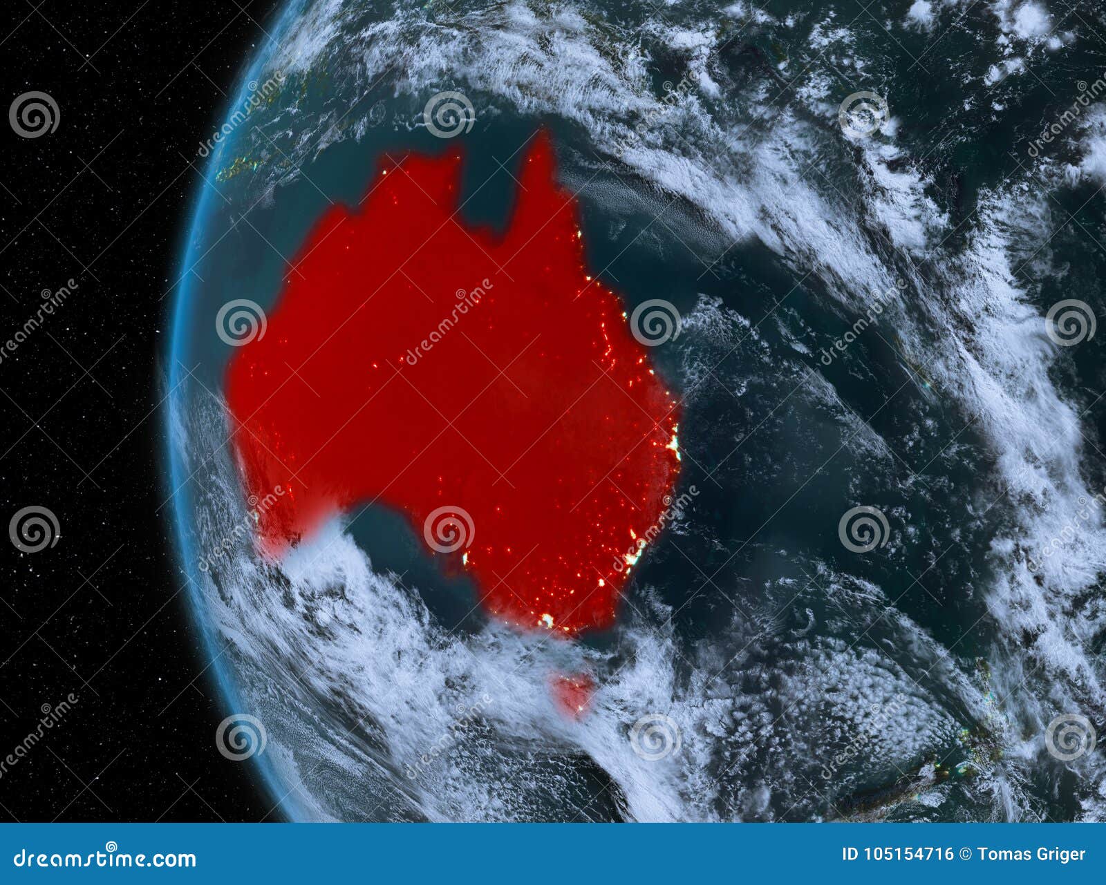 Australia in red at night stock illustration. Illustration of world ...