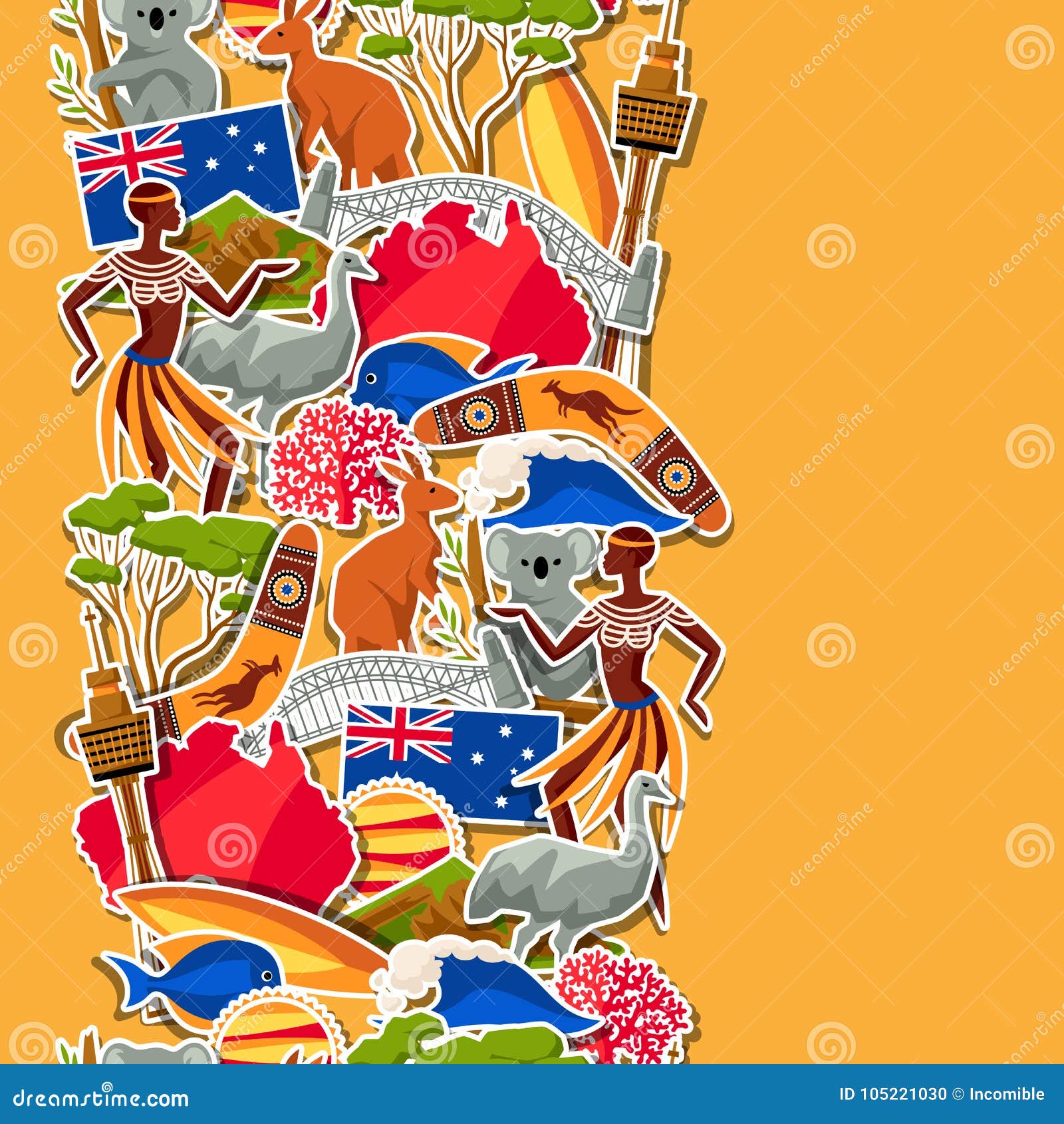 Australia Seamless Pattern. Australian Traditional Symbols And Objects ...