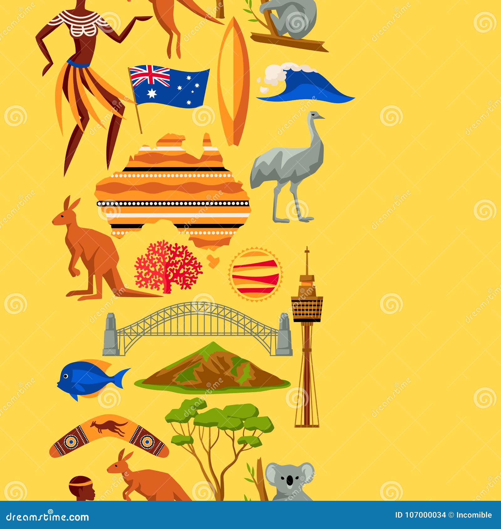 Australia Seamless Pattern. Australian Traditional Symbols and Objects ...