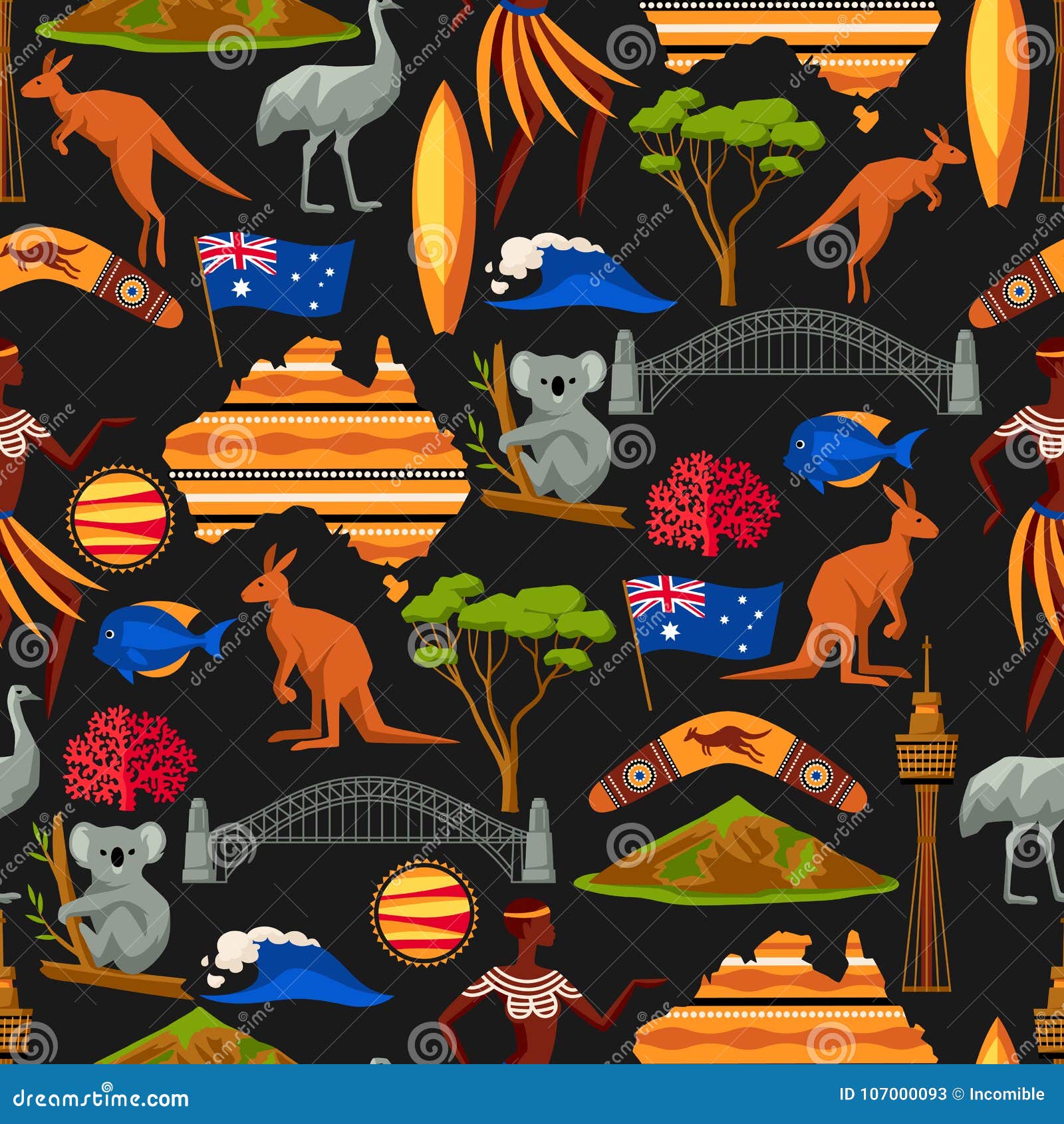 Australia Seamless Pattern. Australian Traditional Symbols and Objects ...