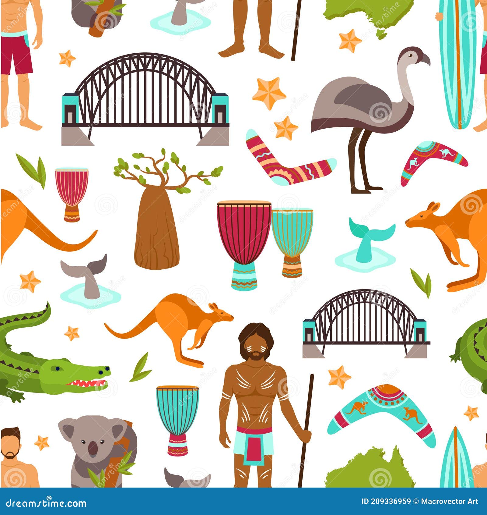 Australia Seamless Borders. Australian Traditional Symbols And Objects ...
