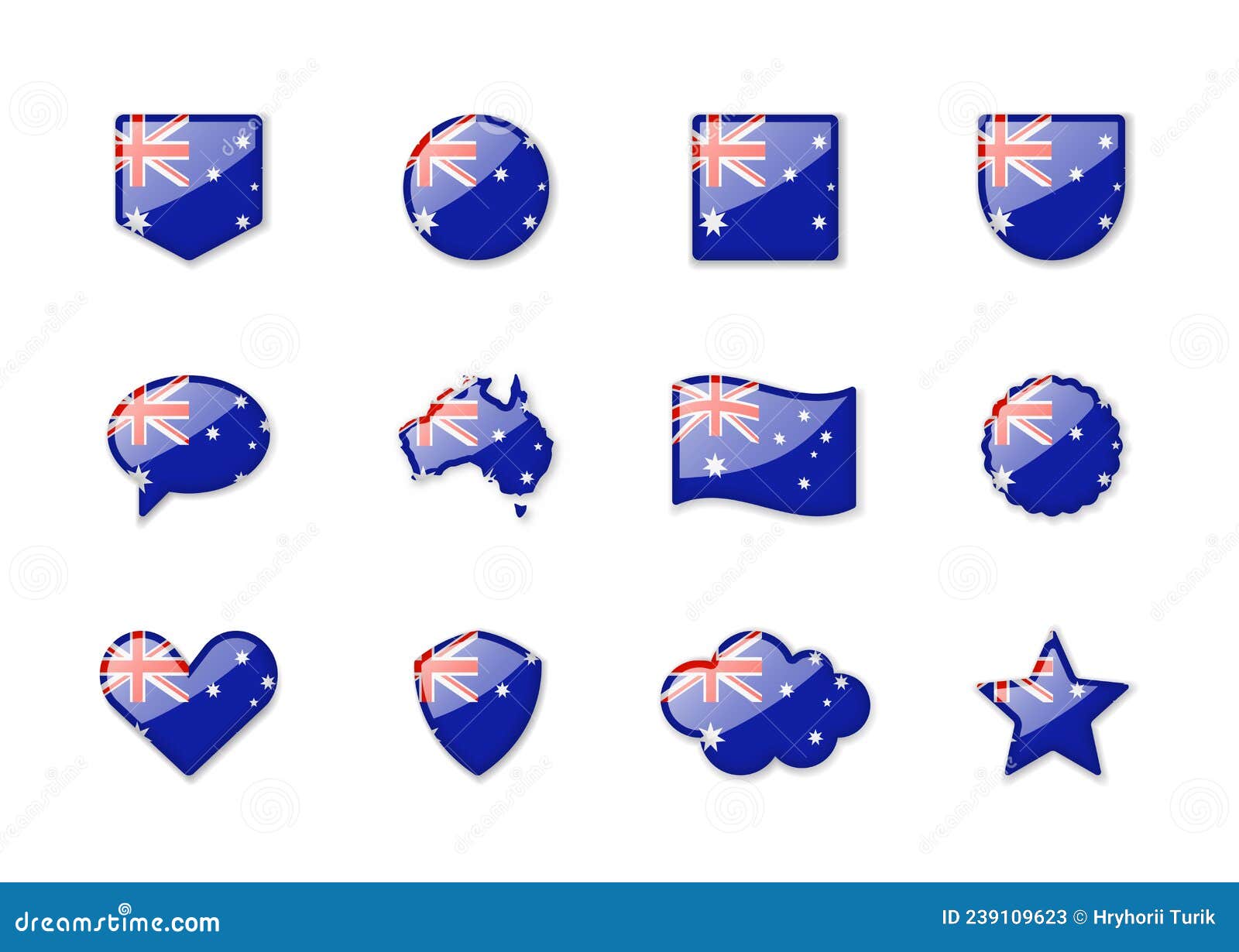 Australia - Set of Shiny Flags of Different Shapes. Stock Vector ...