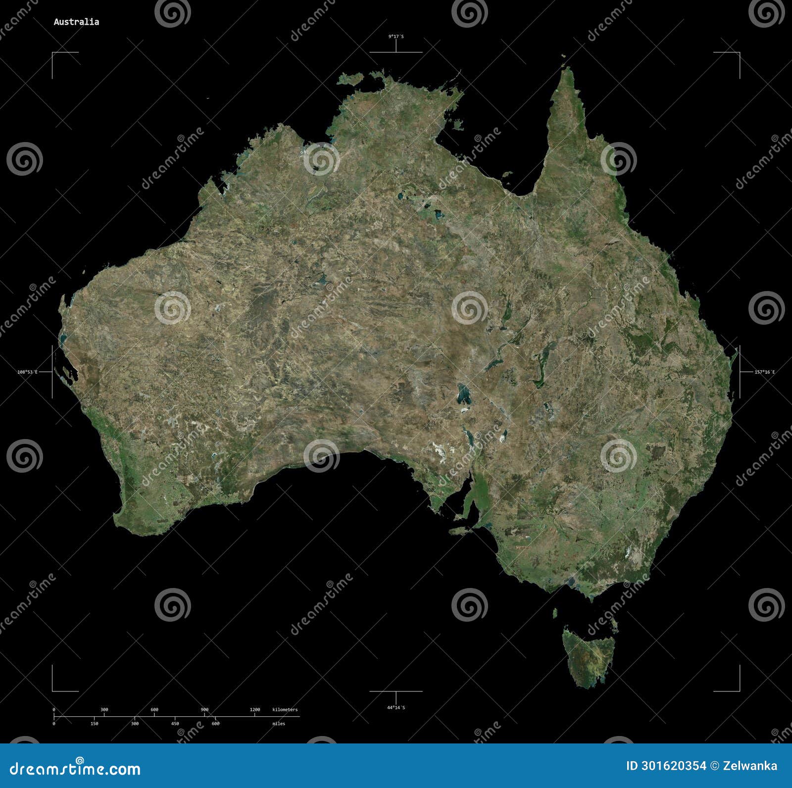 Australia Shape on Black. High-res Satellite Stock Illustration ...