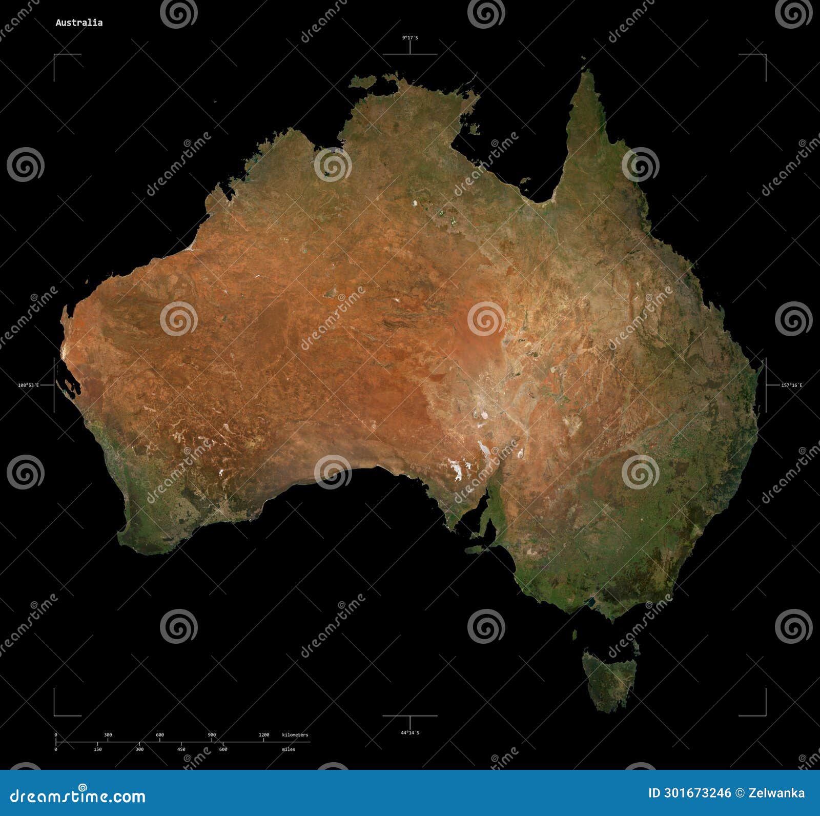 Australia Shape on Black. Low-res Satellite Stock Illustration ...