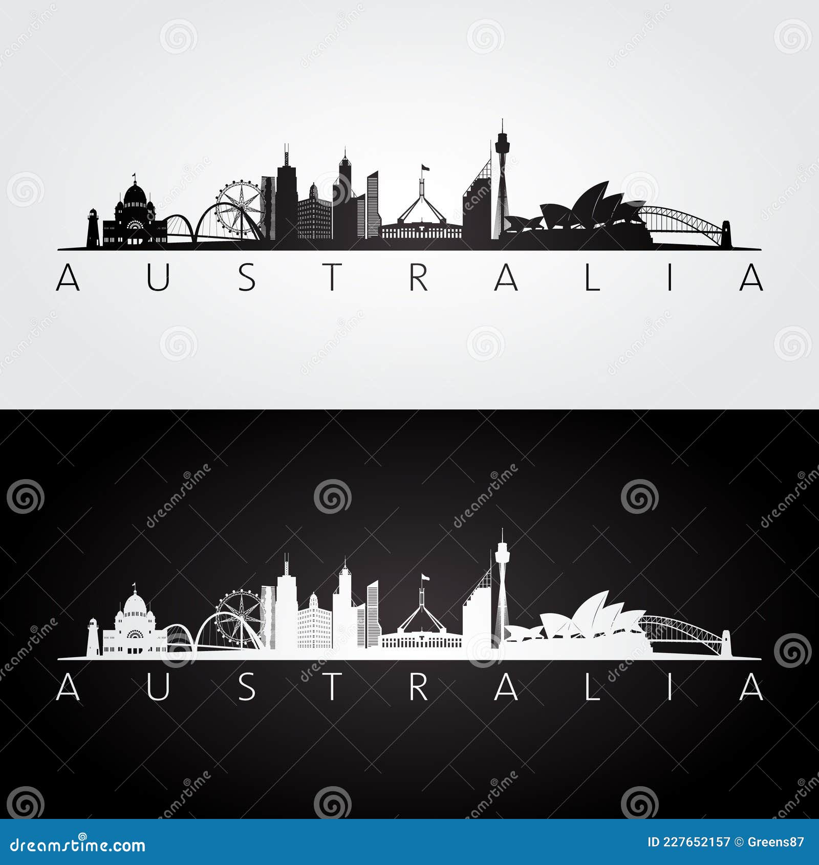 Australia Skyline And Landmarks Silhouette Cartoon Vector ...