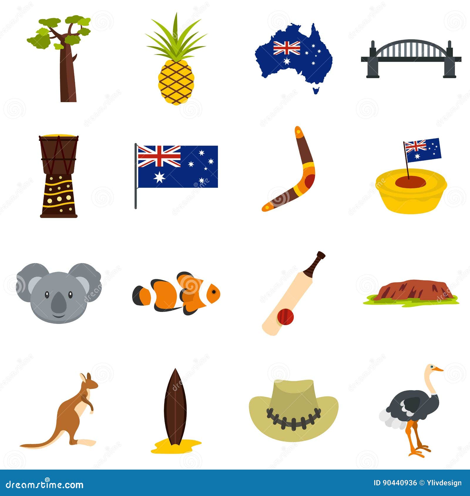 Australia Travel Icons Set in Flat Style Stock Vector - Illustration of ...
