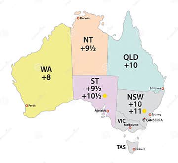 Australia Uses Three Main Time Zones Vector Map Stock Vector ...