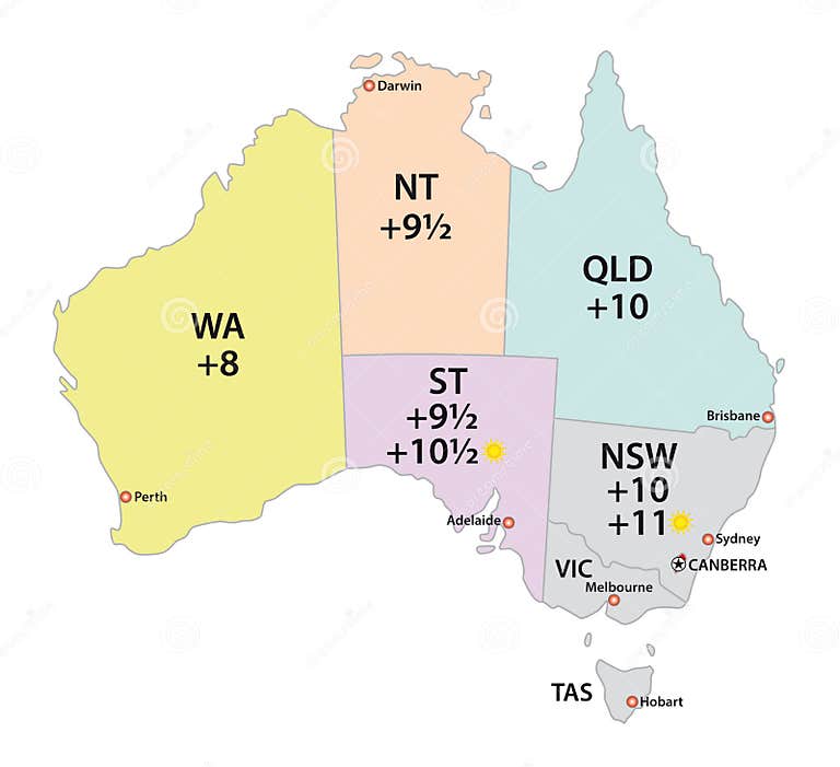 Australia Uses Three Main Time Zones Vector Map Stock Vector ...