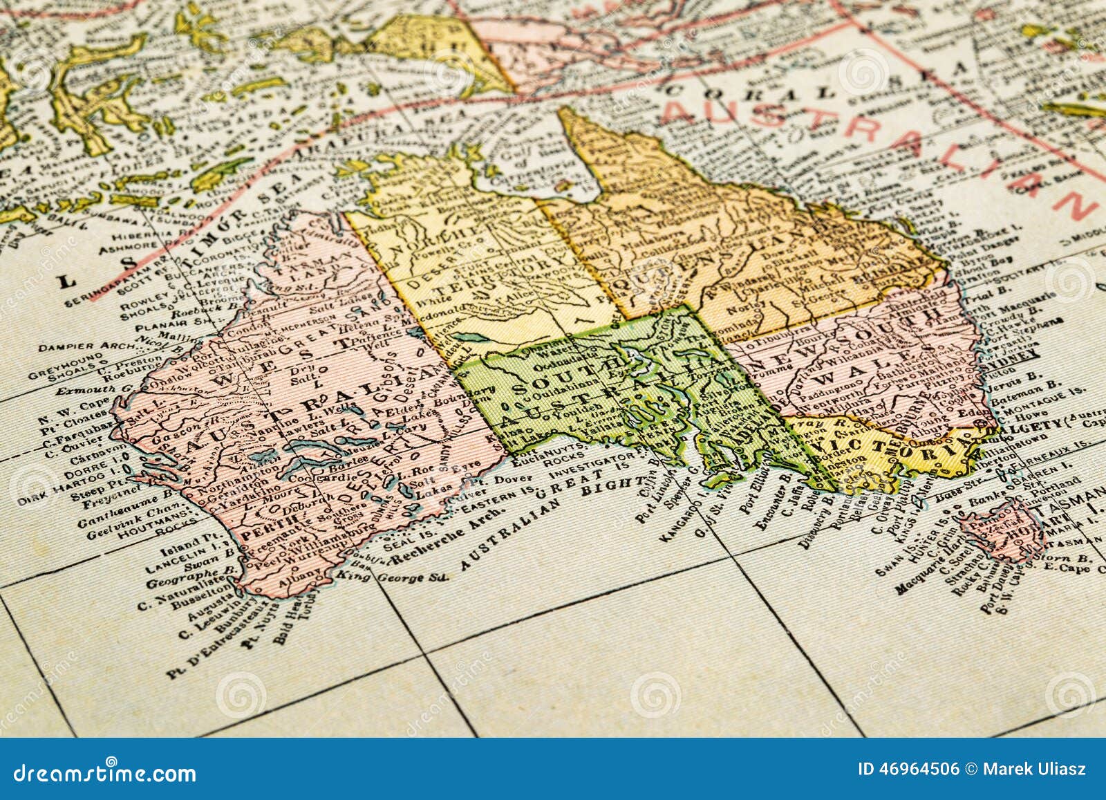 Australia on a vintage map stock photo. Image of focus - 46964506