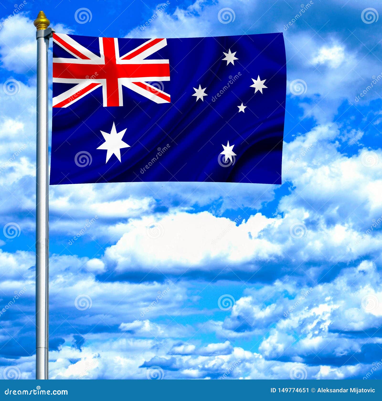 Australia Waving Flag Against Blue Sky Stock Image - Image of icon ...