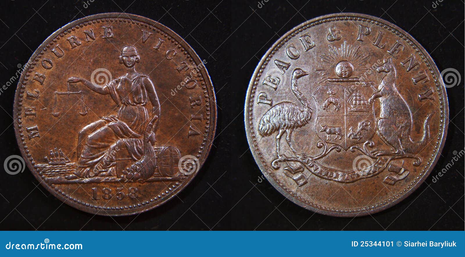 Australian 1858 Penny Token Stock Image - Image of close, currency ...