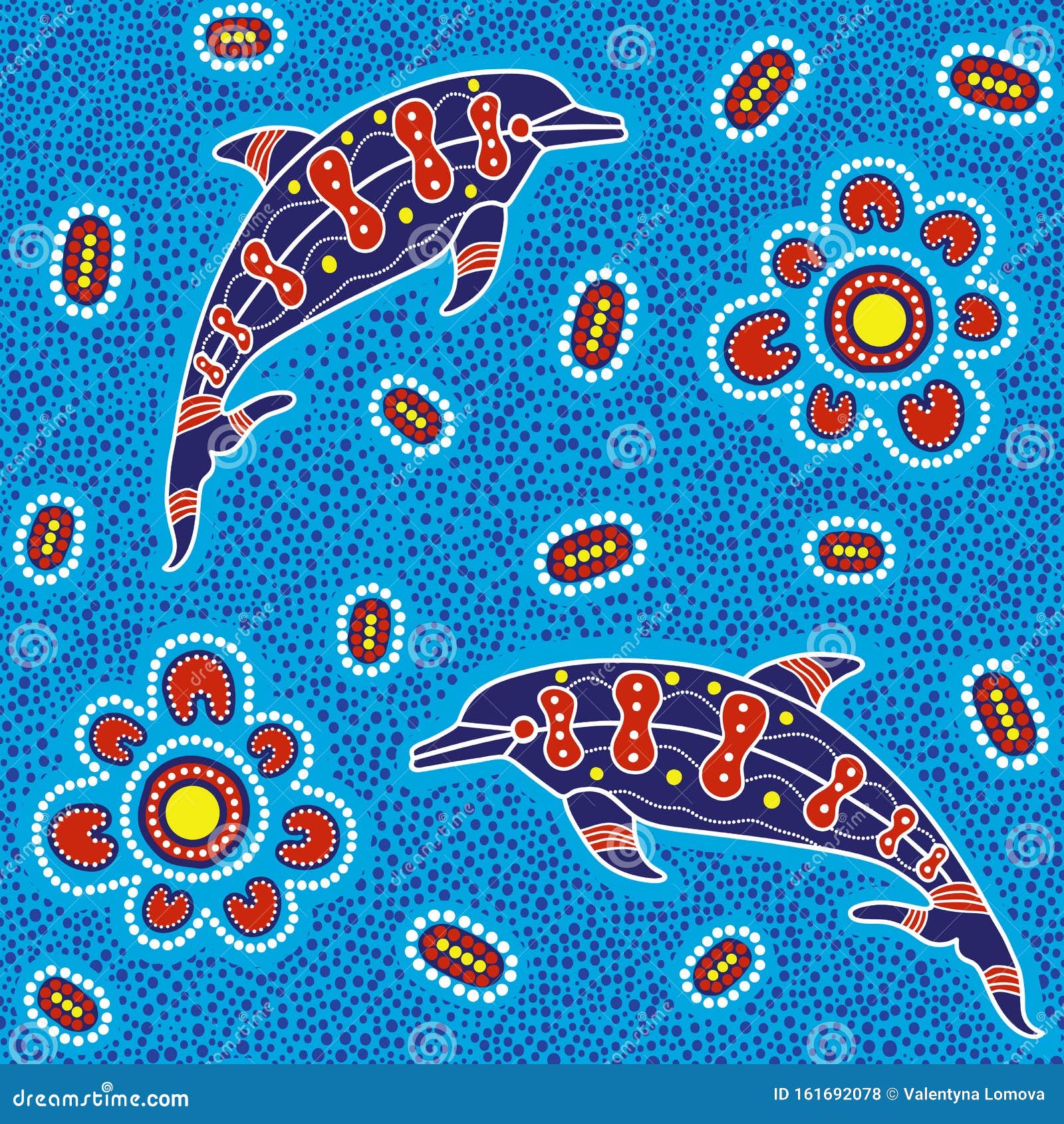 Australian Aboriginal Art Seamless Vector Pattern with Dolphins and ...