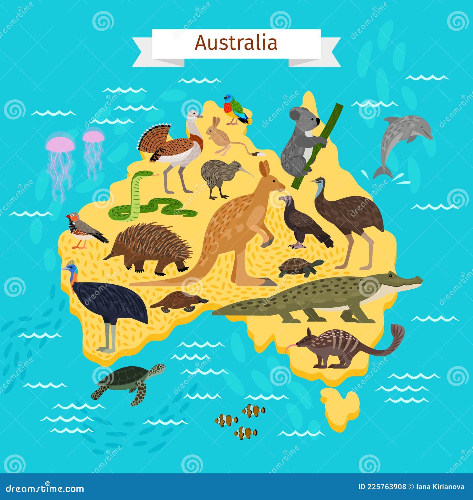 Animals and Birds on Australia Map Stock Vector - Illustration of snake ...