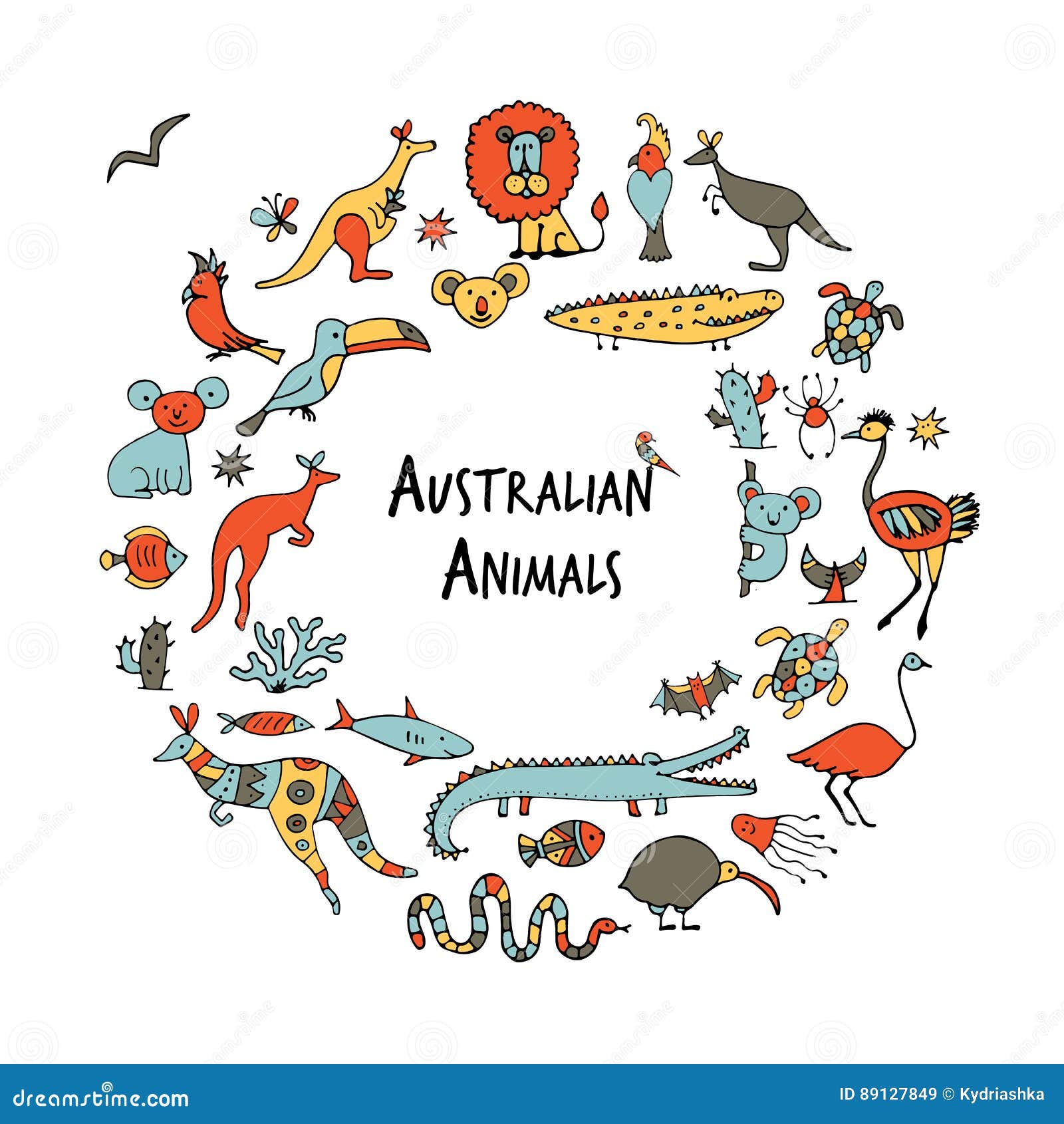 Australian Animals Set, Sketch for Your Design Stock Vector ...