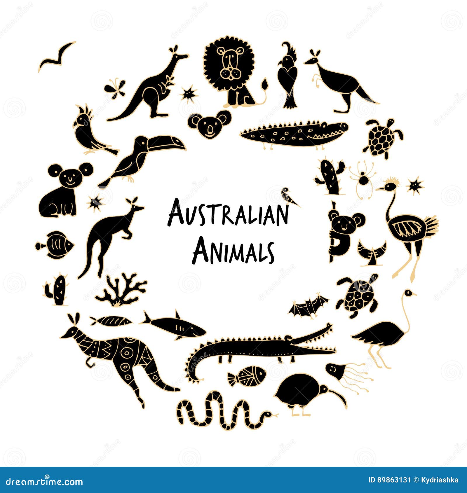 Australian Animals Set, Sketch for Your Design Stock Vector ...