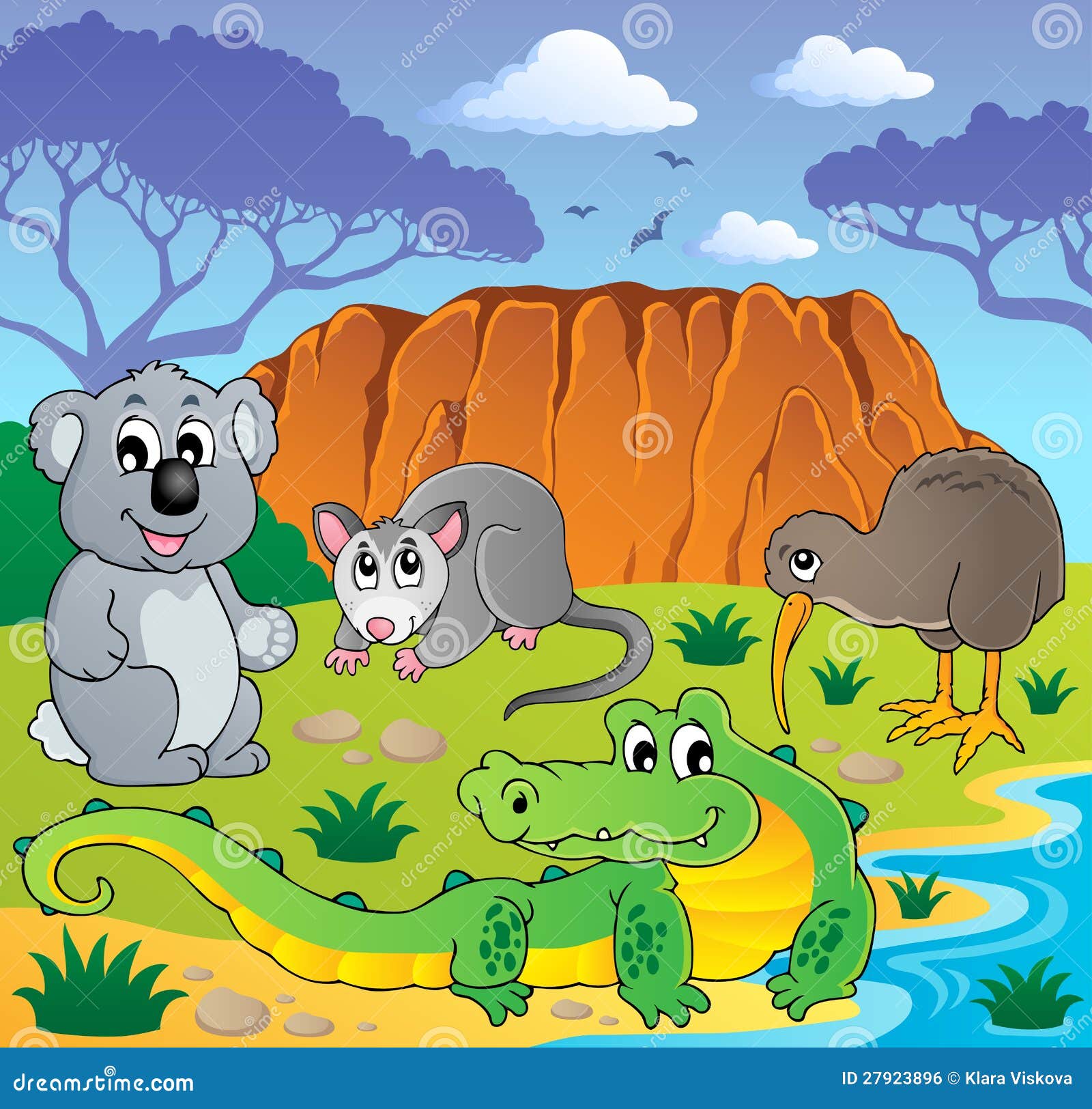Australian Animals Vector Set. Kangaroo, Koala, Wombat, Emu, Cockatoo ...