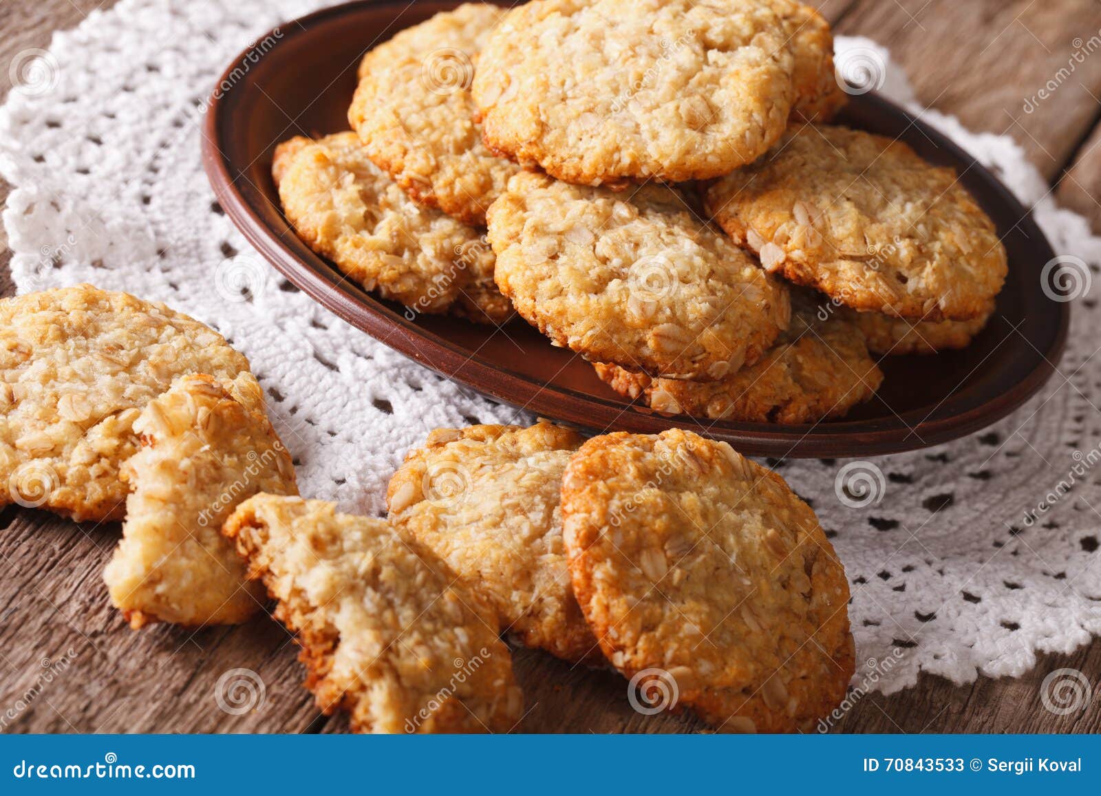 Australian ANZAC Biscuits Close Up on a Plate. Horizontal Stock Image ...