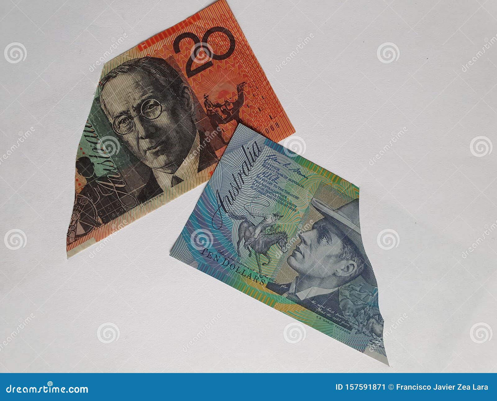 Australian Banknotes of Different Denominations on the Broken Sheet of ...