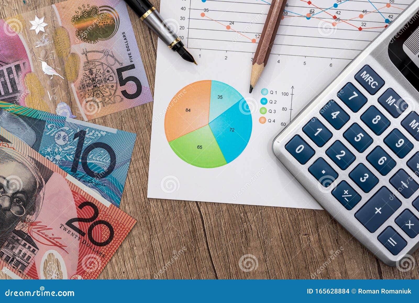 Australian Dollar with Graph Calculator on Table Stock Photo - Image of ...