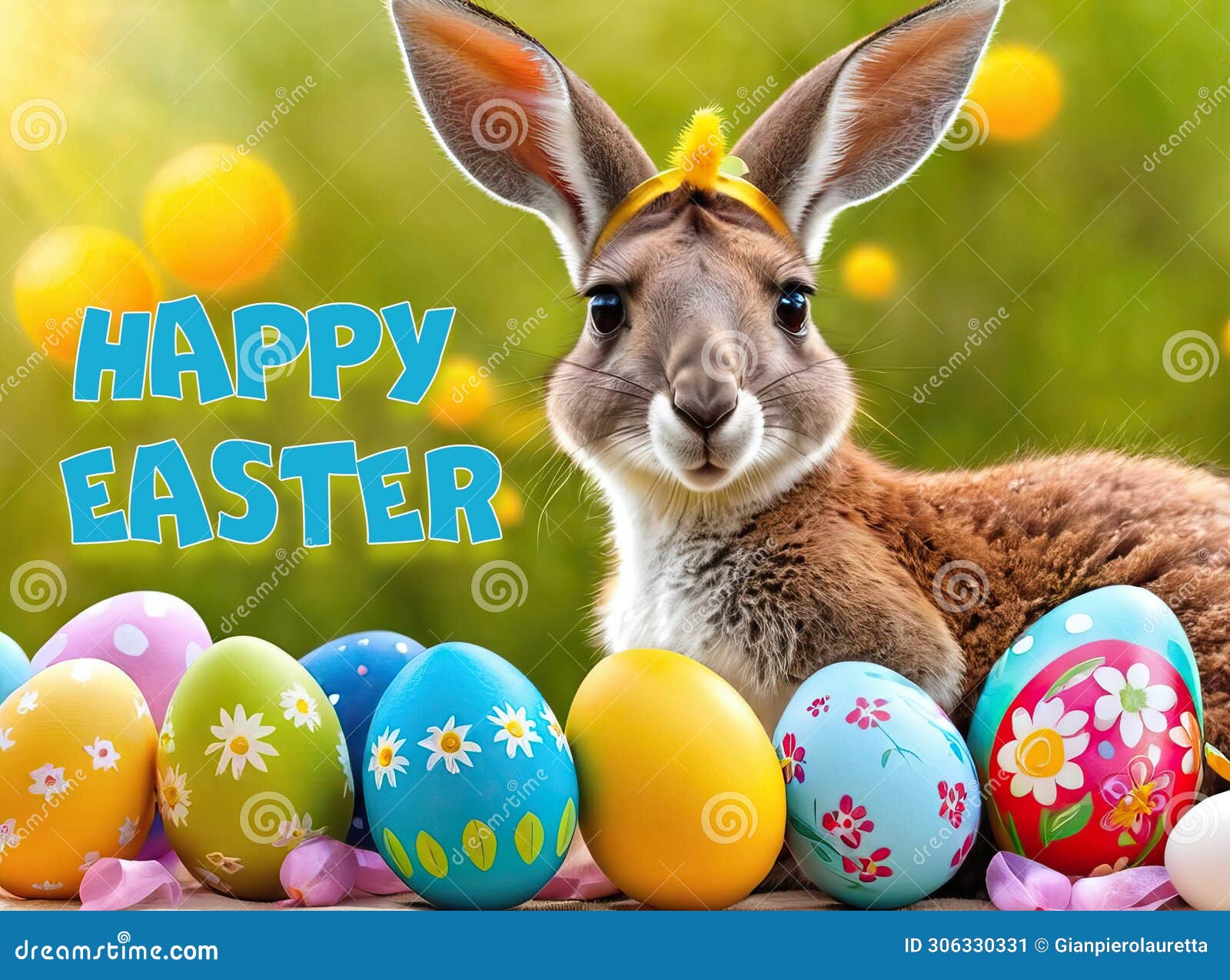 Australian Easter - a Kangaroo Surrounded by Multicolored Easter Eggs ...