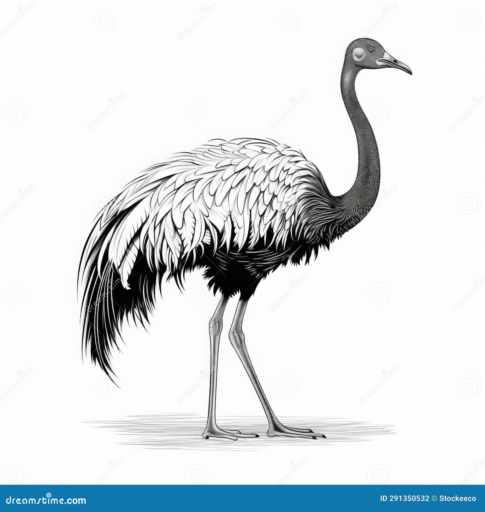 Australian Emu Walking: Gothic Black and White Vector Illustration ...