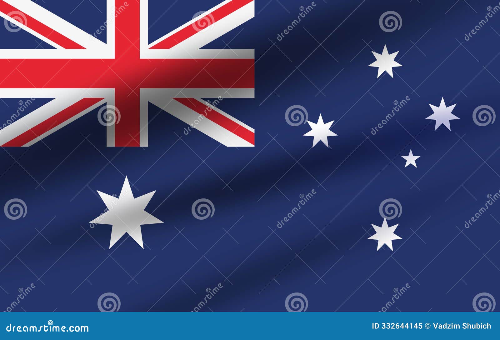 Australian Flag with Stars on a Blue Background. Wavy Flag with Light ...