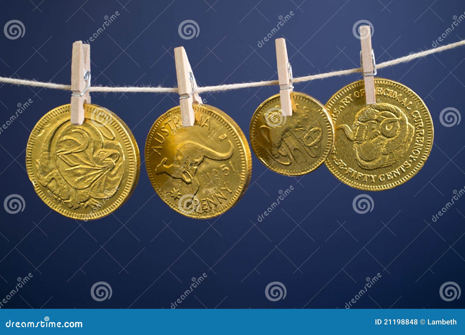 Australian Gold Coins Hanging on Line Stock Photo - Image of chrome ...
