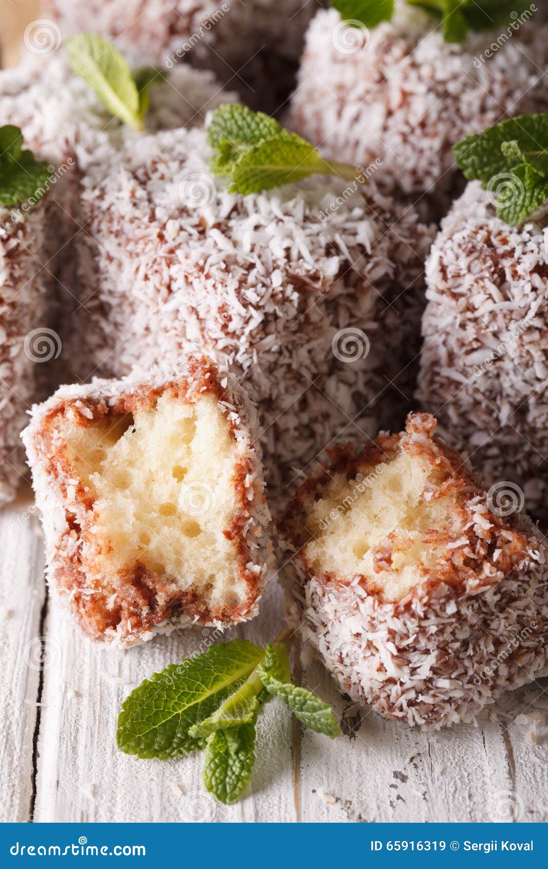 Australian Lamington Cake with Coconut Macro. Vertical Stock Image ...